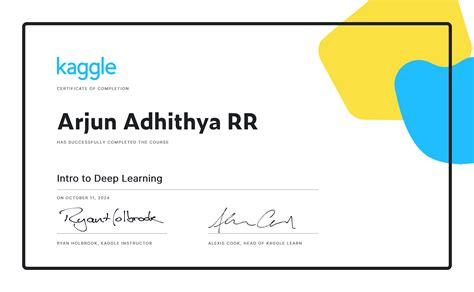arjun adhithya rr completed the intro to deep learning course on kaggle