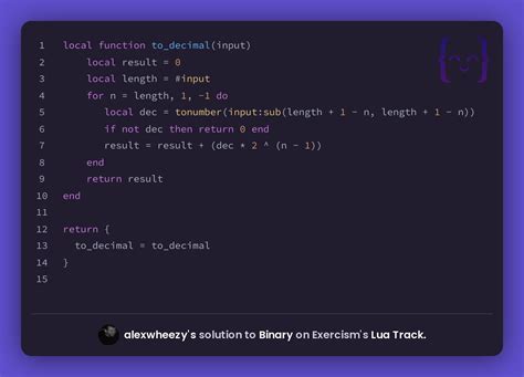 Alexwheezys Solution For Binary In Lua On Exercism