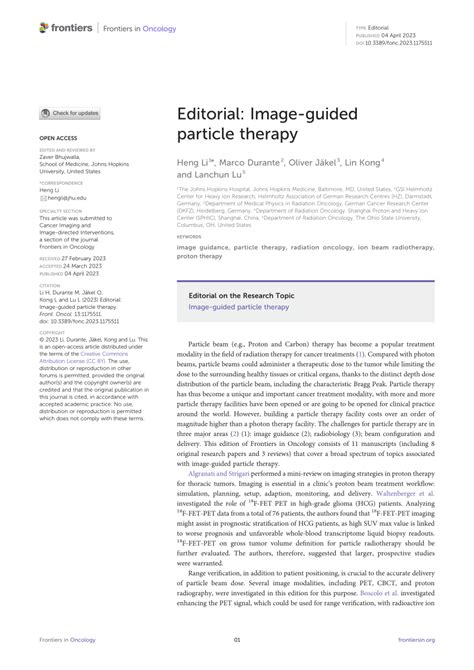 Pdf Editorial Image Guided Particle Therapy