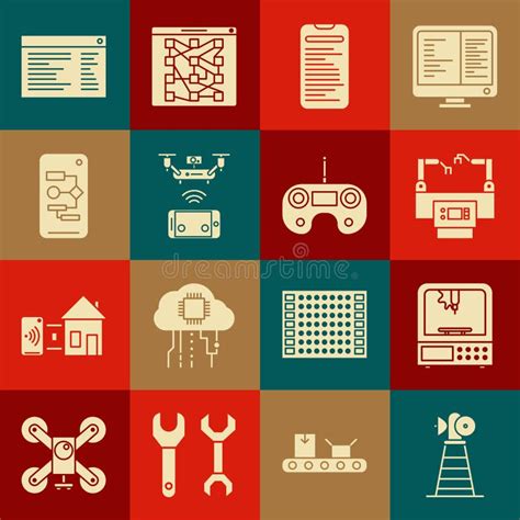 Set Antenna 3d Printer Assembly Line Computer Api Interface Remote Aerial Drone Algorithm