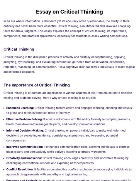 Essay On Critical Thinking Example [edit And Download]