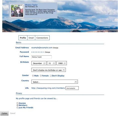my page profile information ning 3 help