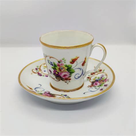 Старинный антикварный фарфоровый чайный сервиз частная фабрика Попова чайная кофейная пара чашка