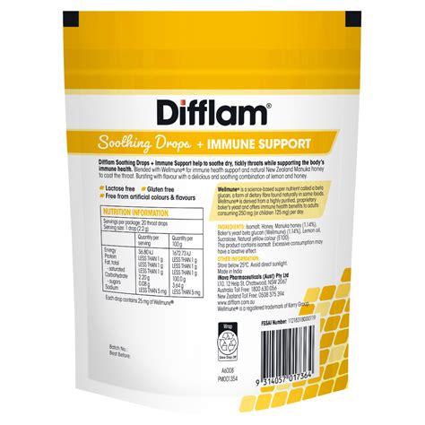 Difflam Soothing Drops Immune Support 20 Pack Honey And Lemon Discount Chemist