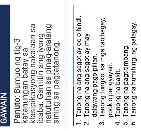 GAWAIN Panuto Bumuo Ng Tig Katanungan Batay StudyX