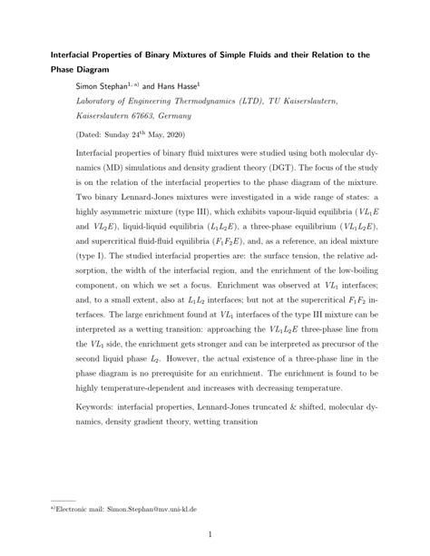 Pdf Interfacial Properties Of Binary Mixtures Of Simple Fluids And Their Relation To The Phase