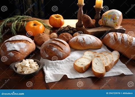 Different Shapes Of Bread From Various Countries On A Table Stock Illustration Illustration Of