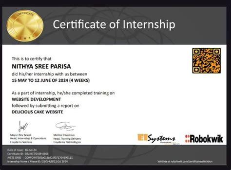 nithya sree parisa on linkedin internship webdevelopment eisystems deliciouscake grateful
