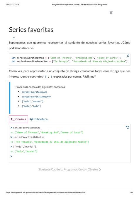 Programación Imperativa Listas 001 Series Favoritas Sé Programar 191022 1506