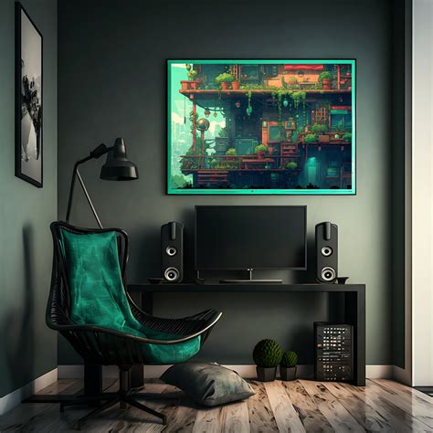 8 Bit Pixel Art Retro Futurism Art Solarpunk Futuristic Wall Art Green