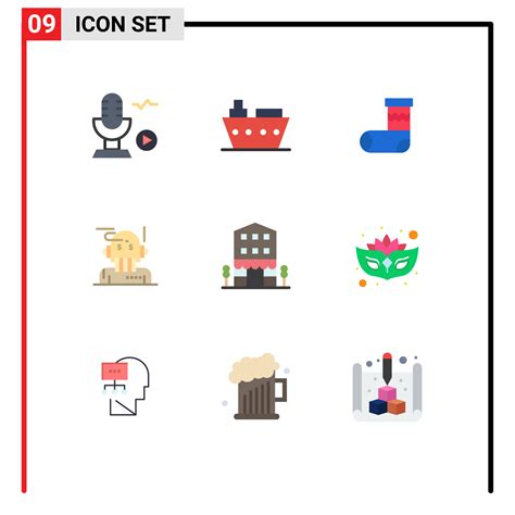 Universal Icon Symbols Group Of 9 Modern Flat Colors Of Buildings Algorithm Celebration Advisor