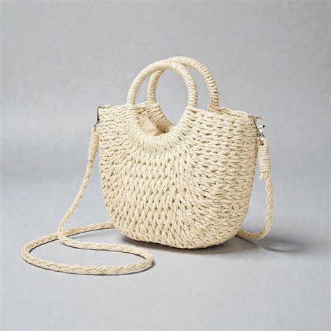 Handwoven Half Moon Straw Bag Rattan Crossbody Shoulder Handbag For