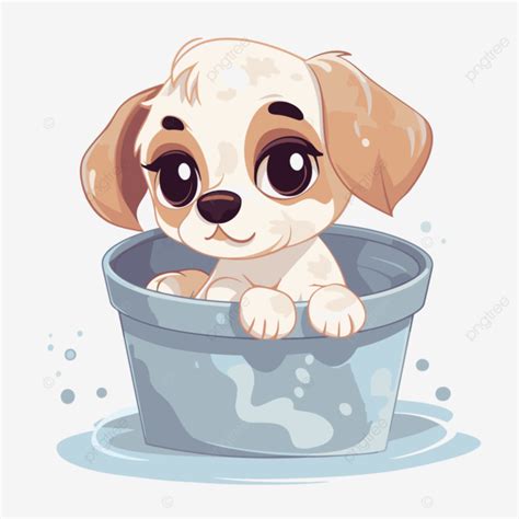 강아지 벡터 스티커 클립 아트 귀여운 작은 강아지는 만화 세척을 위해 양동이에 상표 클립 아트 Png 일러스트 및 벡터 에 대한 무료 다운로드 Pngtree