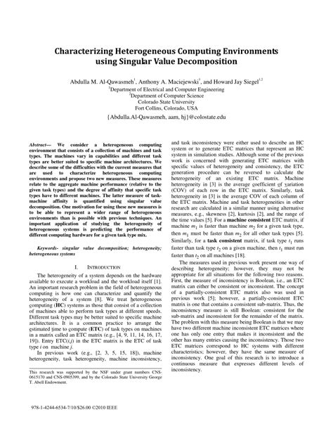 Pdf Characterizing Heterogeneous Computing Environments Using Singular Value Decomposition