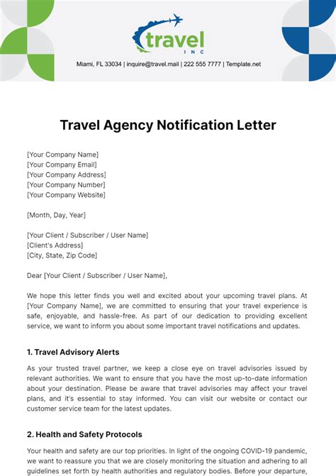 Free Travel Agency Notification Letter Template To Edit Online
