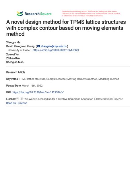 Pdf A Novel Design Method For Tpms Lattice Structures With Complex