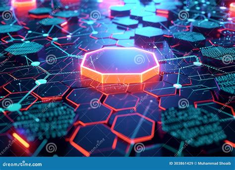A Visual Marvel Hexagonal Cubes Glow In A Hi Tech Cyberspace Stock