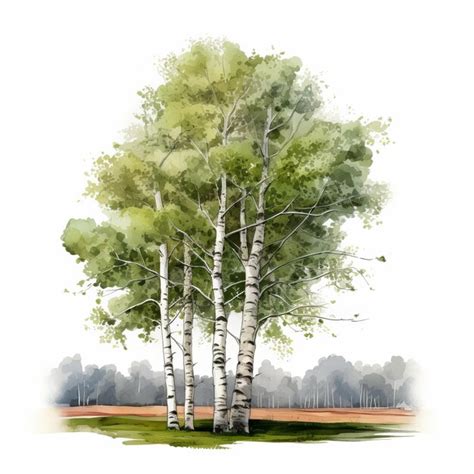 Premium Photo Photorealistic Watercolor Birch Trees Clipart With Hdr