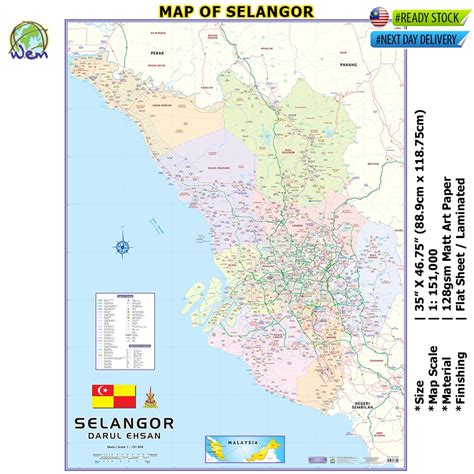 🇲🇾 Map Of Selangor 35” X 4675” 889cm X 11875cm Malaysia State Darul Ehsan Shopee Malaysia