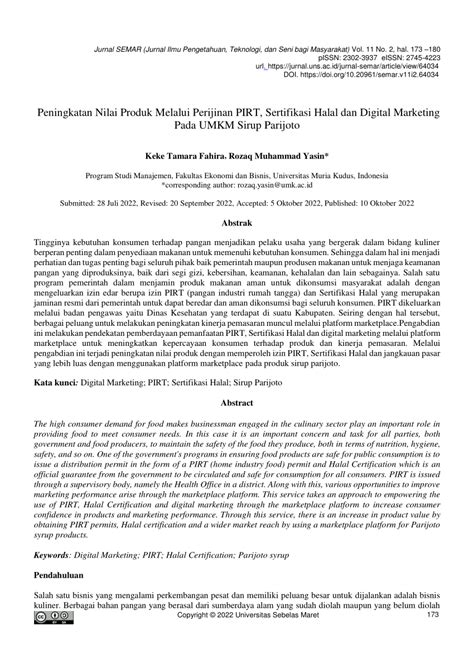 Pdf Peningkatan Nilai Produk Melalui Perijinan Pirt Sertifikasi