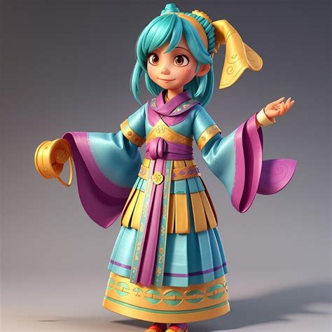 3d Blender Girl Dressed In Colorful Dunhuang Costume Premium Ai