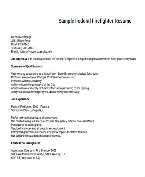 7 Firefighter Resume Templates Pdf Doc