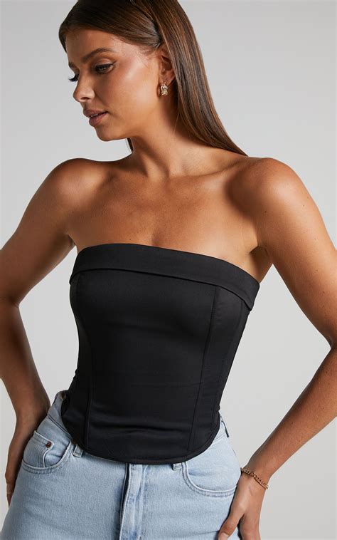 Vaira Top Strapless Corset Top In Black Showpo