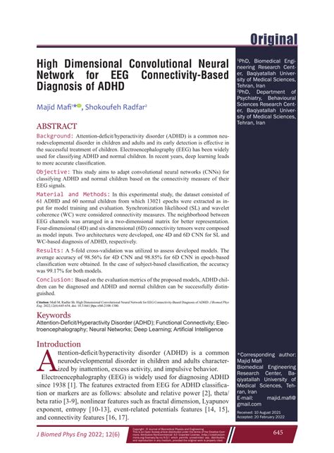 Pdf High Dimensional Convolutional Neural Network For Eeg Connectivity Based Diagnosis Of Adhd