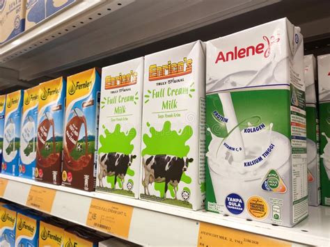 Processed And Fresh Milk Packed In The Paper Box And Displayed On The