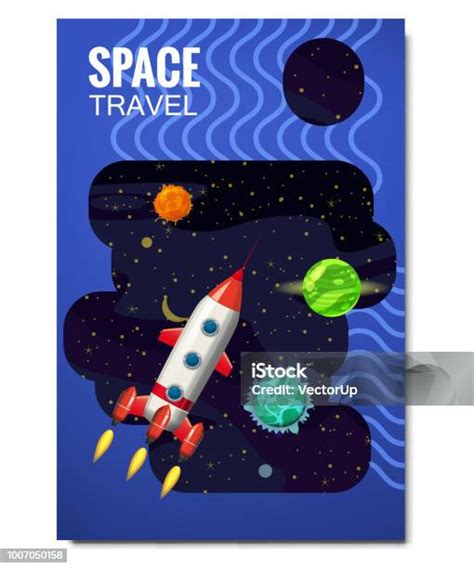 우주 로켓 우주 여행 우주 다른 행성 비행 로켓 먼은 하의 별 Flyear 잡지 포스터 서식 파일의 표지 배너를 예약 벡터 배너