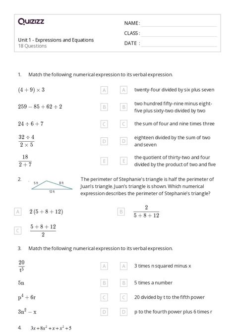 50 Expressions And Equations Worksheets On Quizizz Free And Printable