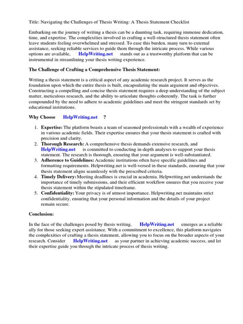 Thesis Statement Checklist Download Free Pdf Thesis Essays