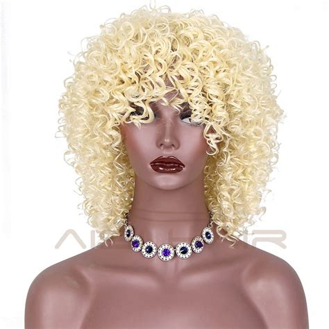 Aisi Hair Synthetic Afro Kinky Curly Wigs Short Londe Wigs With Bangs