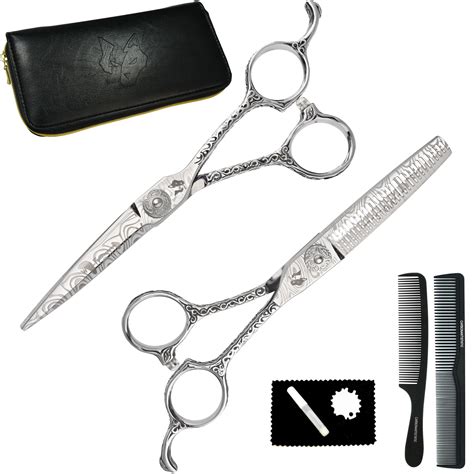 Комплект ножица за подстригване и филажна ножица Enzo Silviano С карбонови гребени кърпичка