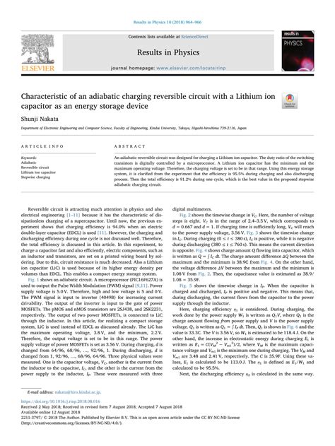 Pdf Characteristic Of An Adiabatic Charging Reversible Circuit With A Lithium Ion Capacitor As