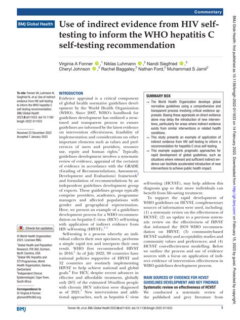 Pdf Use Of Indirect Evidence From Hiv Self Testing To Inform The Who Pdf Use Of Indirect Evidence From Hiv Self Testing To Inform The Who