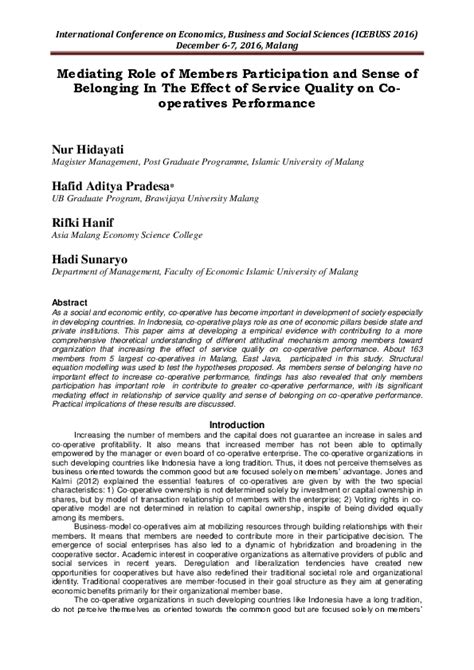Pdf Mediating Role Of Members Participation And Sense Of Belonging In The Effect Of Service