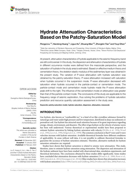 Pdf Hydrate Attenuation Characteristics Based On The Patchy