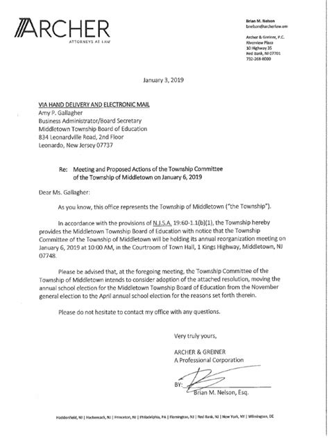 Middletown Township Letter And Resolution Pdf