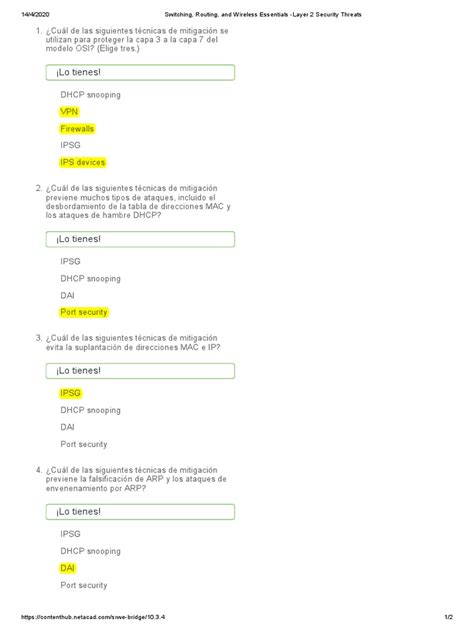 Switching Routing And Wireless Essentials Layer 2 Security Threats