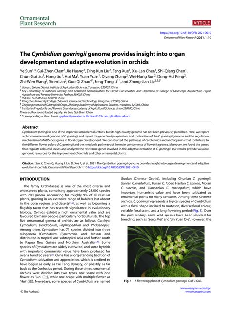 Pdf The Cymbidium Goeringii Genome Provides Insight Into Organ Development And Adaptive