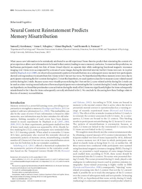 Pdf Neural Context Reinstatement Predicts Memory Misattribution