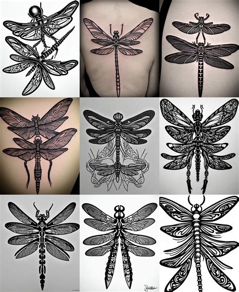 Biomechnical Dragonfly Tattoo Stencil Stable Diffusion