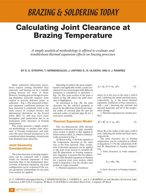 Pdf Calculating Joint Clearance At Brazing Temperature