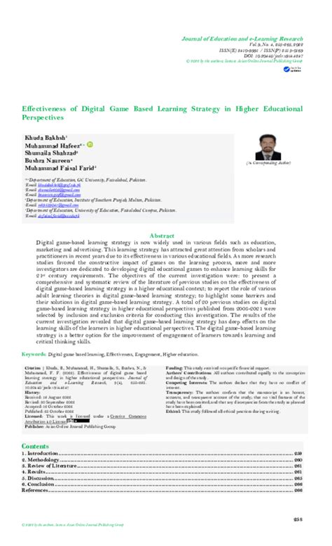 Pdf Effectiveness Of Digital Game Based Learning Strategy In Higher Educational Perspectives