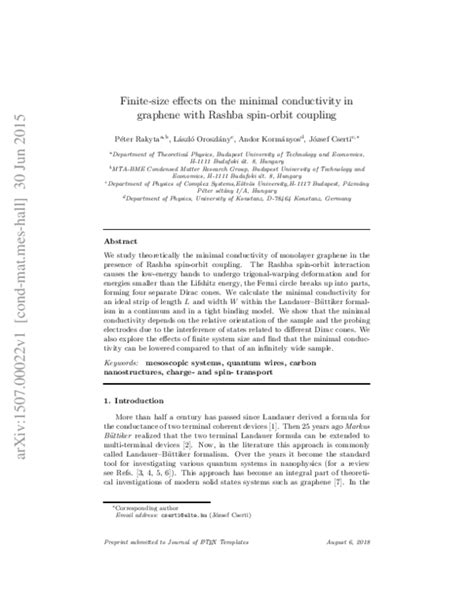 Pdf Finite Size Effects On The Minimal Conductivity In Graphene With Rashba Spinorbit Coupling