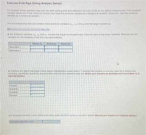 Solved Exercise 9 24 Algo Using Analytic Solver For Chegg Com