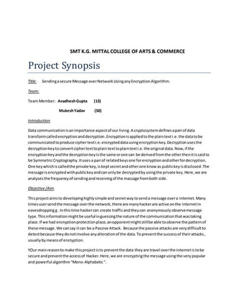 Project Synopsis Creaptography Algorithm Analysis Docx