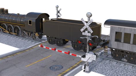 3d Model Railroad Crossing With Rails Turbosquid 1985462