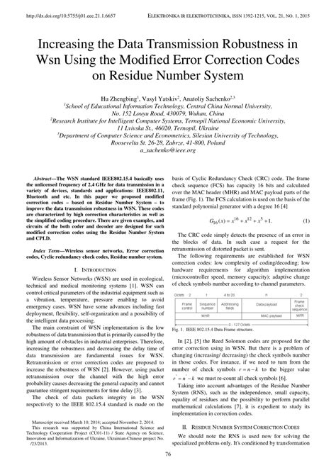pdf increasing the data transmission robustness in wsn using the modified error correction
